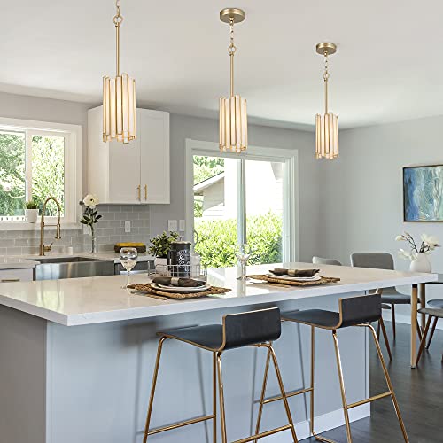 Optimant Lighting Gold Pendant Lighting, Modern Tiffany Glass Cylinder Hanging Light Fixture for Kitchen Island, Hallway, Foyer, Bedroom and Dining Room
