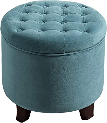 Homepop Home Decor | Upholstered Round Velvet Tufted Foot Rest Ottoman | Ottoman with Storage for Living Room & Bedroom | Decorative Home Furniture, Teal