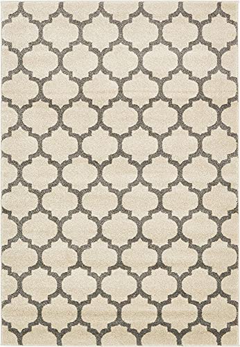 Unique Loom Trellis Collection Modern Morroccan Inspired with Lattice Design Area Rug, Rectangular 4' 1" x 6' 1", Beige and Gray/Gray