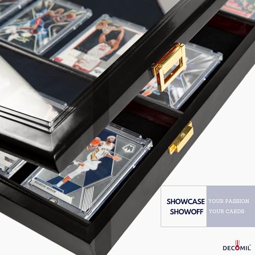 DECOMIL Graded Sports Card Display Case, Trading Baseball Card Display, Football Card Display, Basketball Card Display, Comic, Card Collection Display Cabinet, 3 Color, Solid Wood (Black)