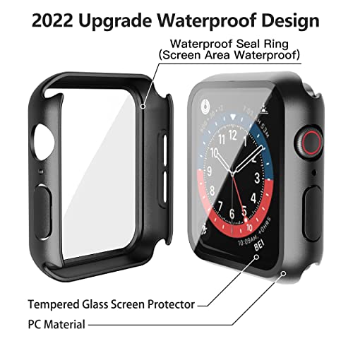 Misxi 2 Pack Waterproof Black Hard Case with Tempered Glass Compatible with Apple Watch Series 6 SE Series 5 Series 4 44mm, Ultra-Thin Durable Protective Cover for iWatch Screen Protector