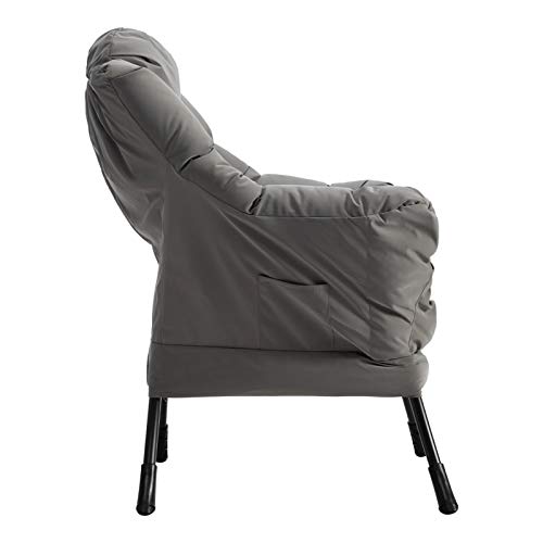 AcozyHom Modern Large Cotton Fabric Lazy Chair,Accent Contemporary Lounge Chair, Single Steel Frame Leisure Sofa Chair with Armrests and A Side Pocket, Nanometer Grey