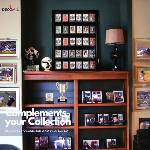 DECOMIL Graded Sports Card Display Case, Trading Baseball Card Display, Football Card Display, Basketball Card Display, Comic, Card Collection Display Cabinet, 3 Color, Solid Wood (Black)