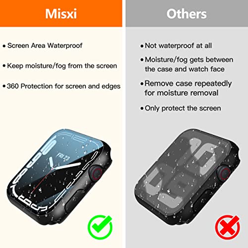Misxi 2 Pack Waterproof Black Hard Case with Tempered Glass Compatible with Apple Watch Series 6 SE Series 5 Series 4 44mm, Ultra-Thin Durable Protective Cover for iWatch Screen Protector