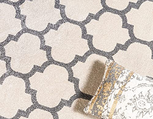 Unique Loom Trellis Collection Modern Morroccan Inspired with Lattice Design Area Rug, Rectangular 4' 1" x 6' 1", Beige and Gray/Gray