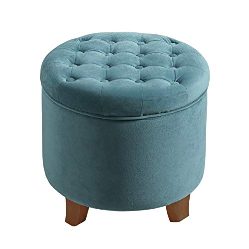 Homepop Home Decor | Upholstered Round Velvet Tufted Foot Rest Ottoman | Ottoman with Storage for Living Room & Bedroom | Decorative Home Furniture, Teal