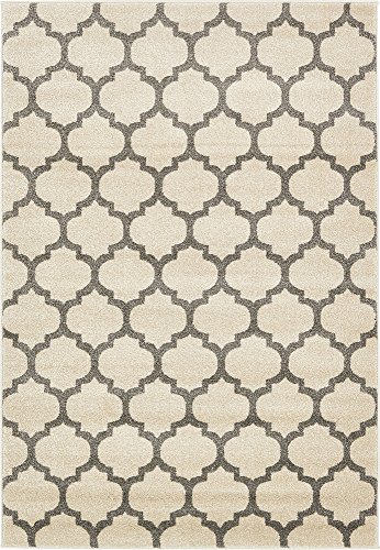Unique Loom Trellis Collection Modern Morroccan Inspired with Lattice Design Area Rug, Rectangular 4' 1" x 6' 1", Beige and Gray/Gray