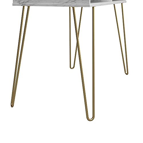Novogratz Athena Computer Desk with Storage, White Marble
