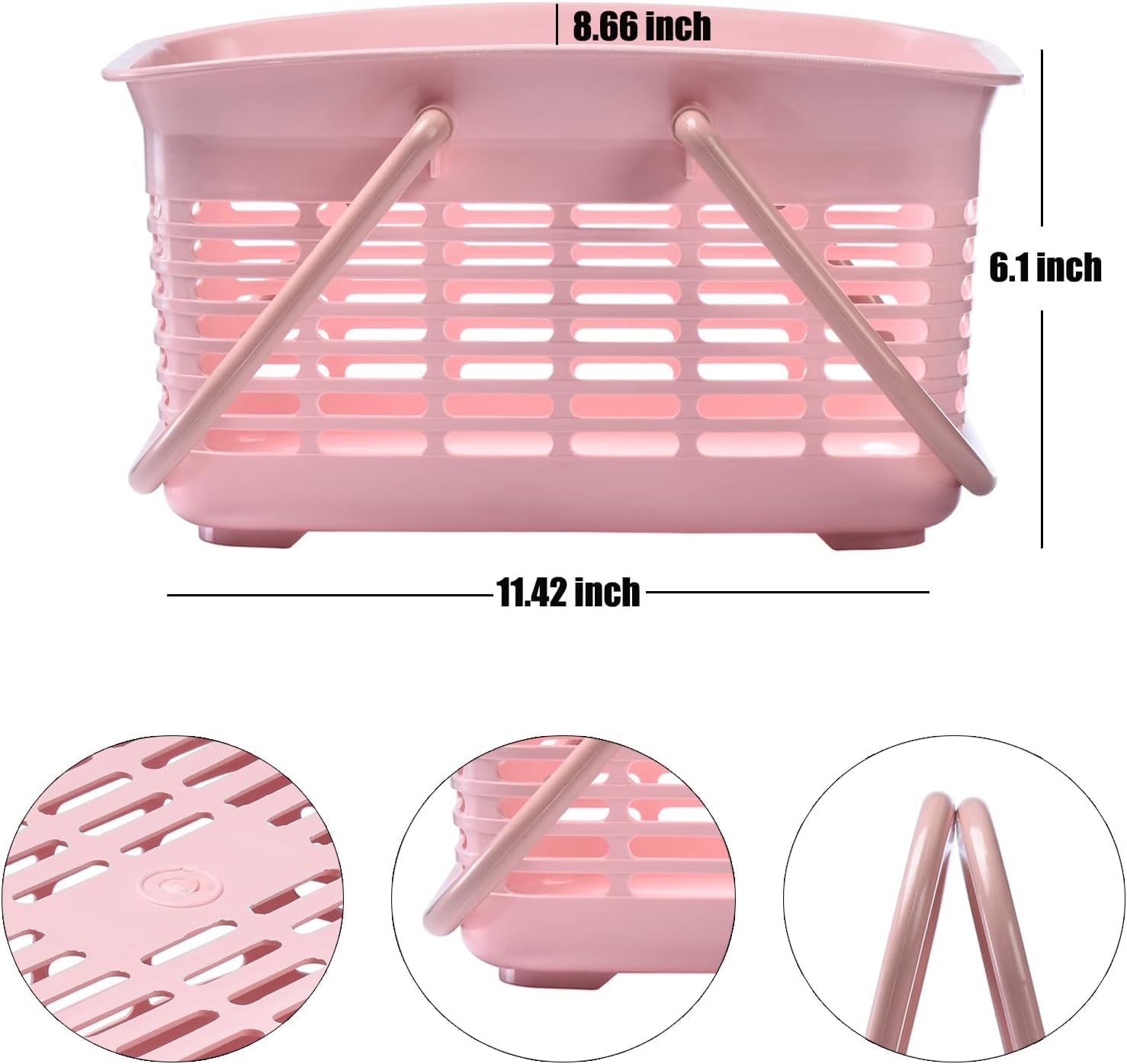 ALINK Plastic Shower Caddy Basket with Handle, Portable Organizer Storage Basket for College Dorm, Bathroom, Kitchen - Pink