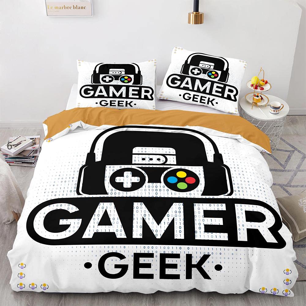 OUJIE 3D Modern Video Game Controller Bedding Set 200 x 200 cm Single Person Black and White Graffiti Duvet Cover Gamer Gamepad Zip Closure with 2 Pillowcases for Bedroom Decoration