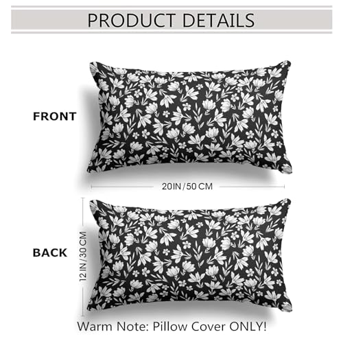 Snycler Spring Flower Pillow Covers 12x20 Set of 2 Rustic Cute Small Floral Black Cream Decorative Throw Pillows Outdoor Pillowcase Farmhouse Velvet Cushion Case Decor for Home Sofa Couch Bed