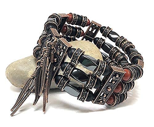 Native American Inspired Bracelet Beaded Bohemian Cuff Bracelets for Women Men Red Jasper and Black Onyx Jewelry