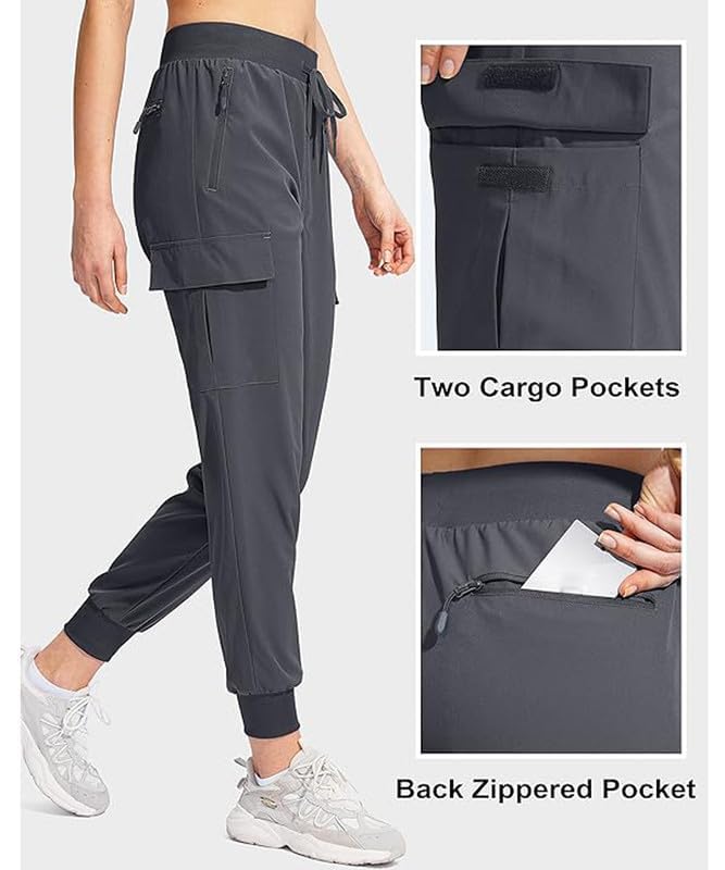JENOANY Quick Dry Pants Women Water Proof Rain Pants Hiking Lightweight Cargo Joggers Moisture Wicking Water Resistant, Steel Grey, S