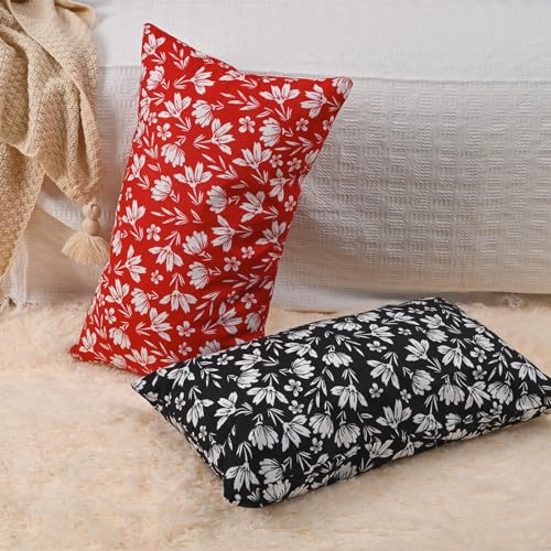 Snycler Spring Flower Pillow Covers 12x20 Set of 2 Rustic Cute Small Floral Black Cream Decorative Throw Pillows Outdoor Pillowcase Farmhouse Velvet Cushion Case Decor for Home Sofa Couch Bed