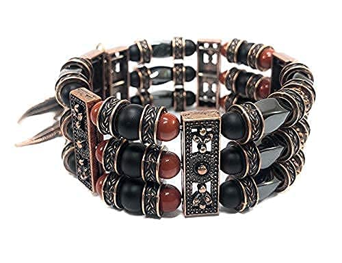 Native American Inspired Bracelet Beaded Bohemian Cuff Bracelets for Women Men Red Jasper and Black Onyx Jewelry