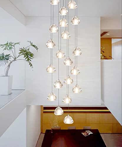 L157in Modern Chandelier for High Ceiling Living Room Crystal Lights Pendants Light Enterway Foyer Chandeliers Lighting Fixture Chrome Light 20-Lights LED Light Bulbs Included
