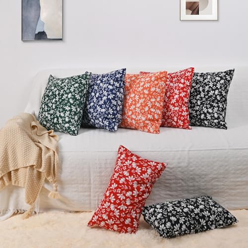 Snycler Spring Flower Pillow Covers 12x20 Set of 2 Rustic Cute Small Floral Black Cream Decorative Throw Pillows Outdoor Pillowcase Farmhouse Velvet Cushion Case Decor for Home Sofa Couch Bed
