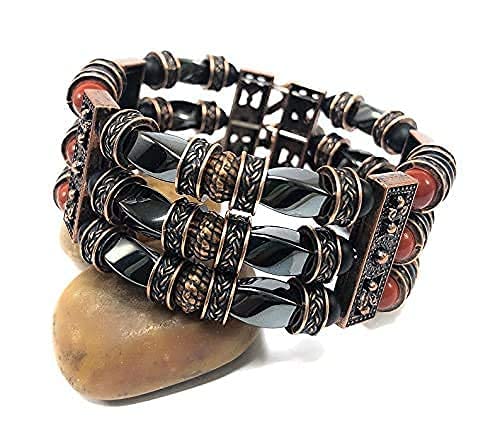 Native American Inspired Bracelet Beaded Bohemian Cuff Bracelets for Women Men Red Jasper and Black Onyx Jewelry