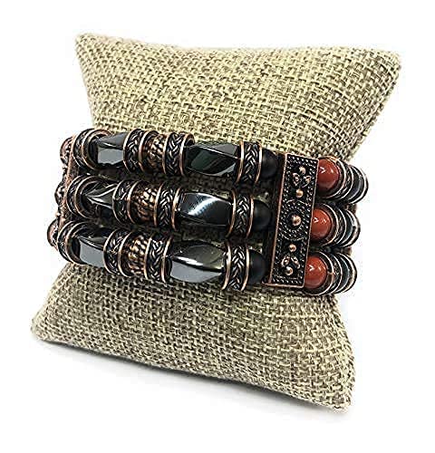 Native American Inspired Bracelet Beaded Bohemian Cuff Bracelets for Women Men Red Jasper and Black Onyx Jewelry