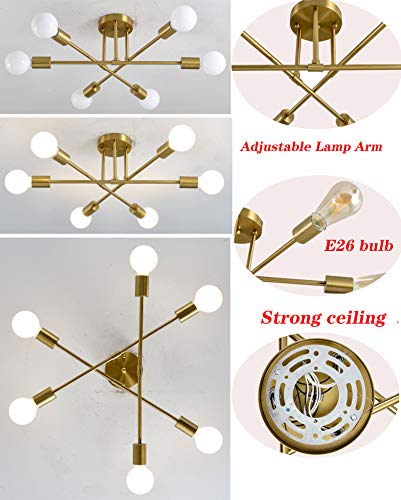 Mid Century Ceiling Light Fixture,Adjustable 6-Light Sputnik Chandelier,Semi-Flush Mount Pendant Lighting,Industrial Vintage Lighting Fixtures Plating Finish for Kitchen Dining Room Bedroom Foyer