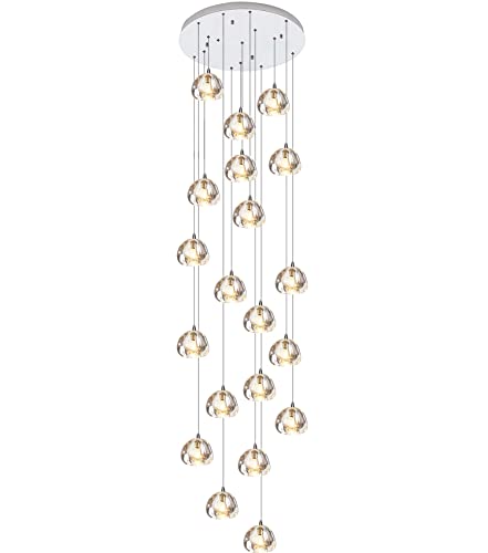 L157in Modern Chandelier for High Ceiling Living Room Crystal Lights Pendants Light Enterway Foyer Chandeliers Lighting Fixture Chrome Light 20-Lights LED Light Bulbs Included