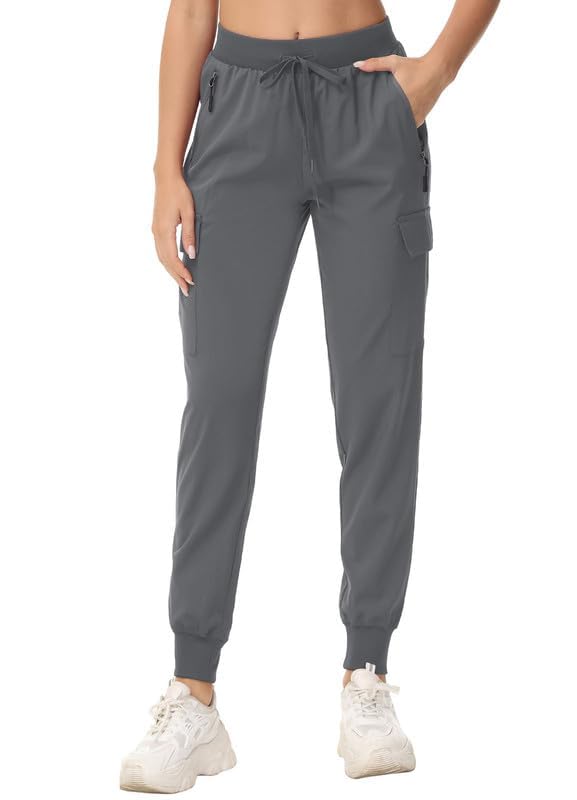 JENOANY Quick Dry Pants Women Water Proof Rain Pants Hiking Lightweight Cargo Joggers Moisture Wicking Water Resistant, Steel Grey, S