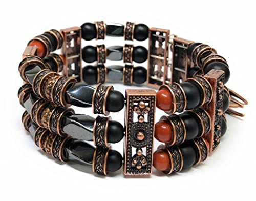 Native American Inspired Bracelet Beaded Bohemian Cuff Bracelets for Women Men Red Jasper and Black Onyx Jewelry