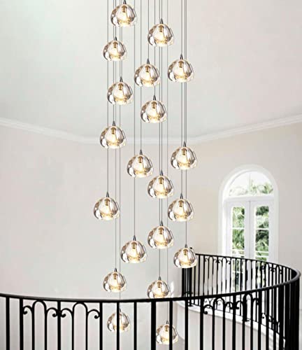 L157in Modern Chandelier for High Ceiling Living Room Crystal Lights Pendants Light Enterway Foyer Chandeliers Lighting Fixture Chrome Light 20-Lights LED Light Bulbs Included