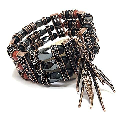 Native American Inspired Bracelet Beaded Bohemian Cuff Bracelets for Women Men Red Jasper and Black Onyx Jewelry