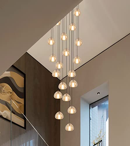 L157in Modern Chandelier for High Ceiling Living Room Crystal Lights Pendants Light Enterway Foyer Chandeliers Lighting Fixture Chrome Light 20-Lights LED Light Bulbs Included
