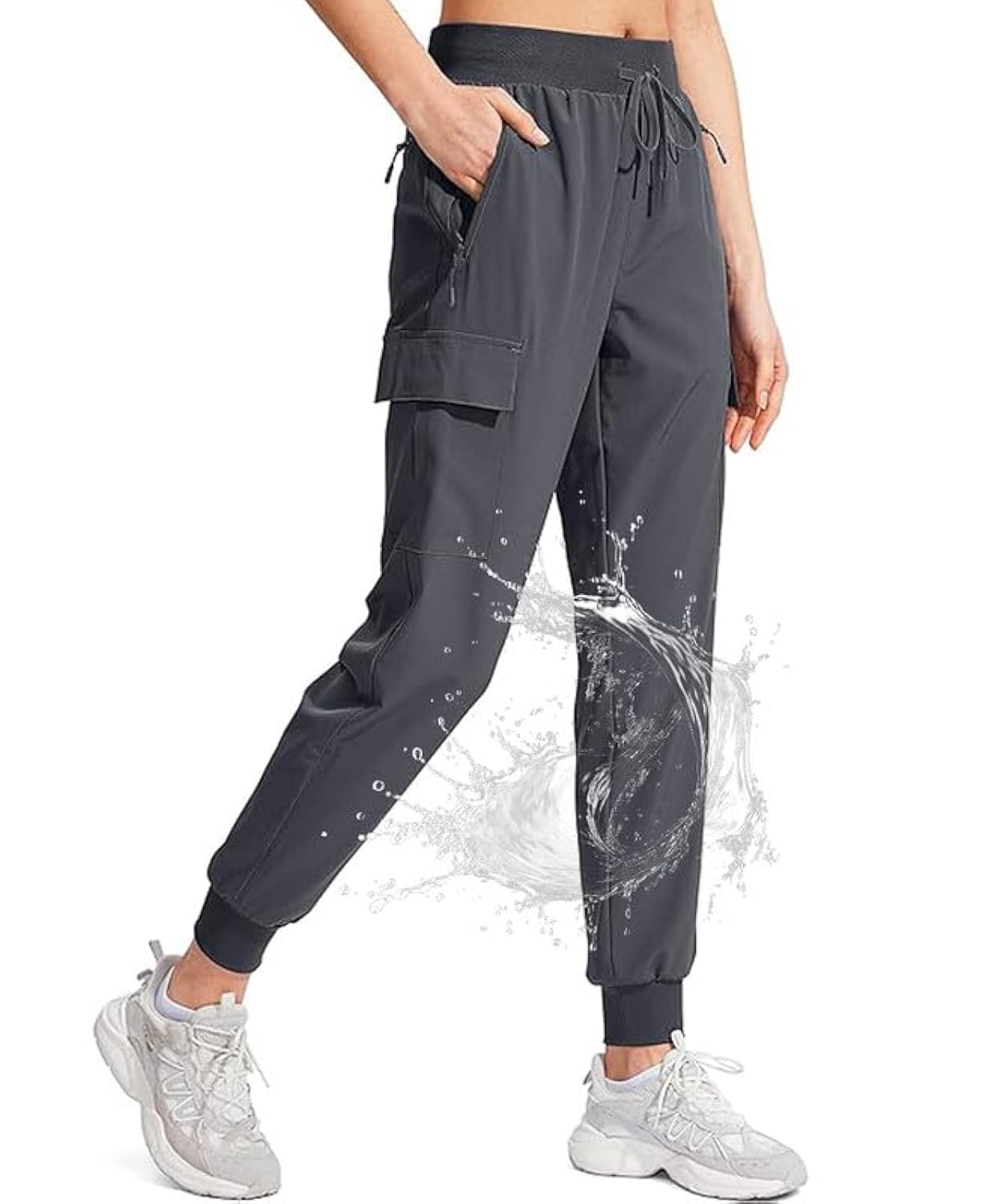 JENOANY Quick Dry Pants Women Water Proof Rain Pants Hiking Lightweight Cargo Joggers Moisture Wicking Water Resistant, Steel Grey, S