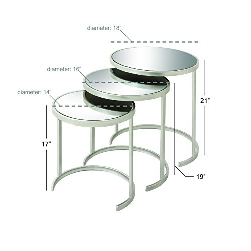 Deco 79 Metal Nesting Accent Table with Mirrored Glass Top, Set of 3 21", 19", 17"H, Silver