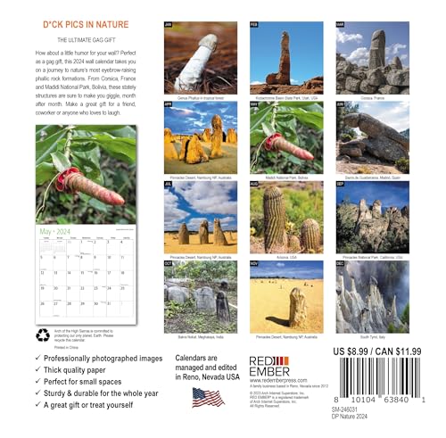 RED EMBER D'ck Pics in Nature Mini 2024 Wall Calendar 12 Month | 7" x 14" Open | Thick & Sturdy Paper | Giftable | Calendar 2024