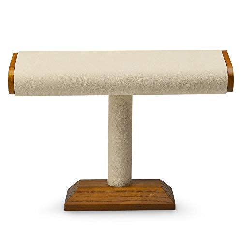 Oirlv Solid Wood T-Bar Watch Display Stand Jewelry Organizer Holder for Watch Bracelet Countertop Table Top Jewelry Tower(Creamy-white)