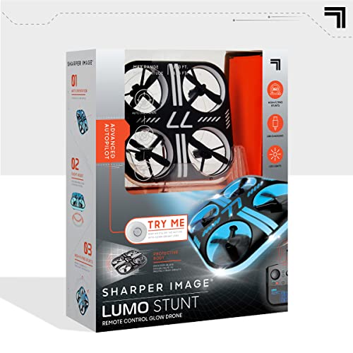 SHARPER IMAGE Lumo Stunt Remote Control LED Glow Drone, 2.4 GHz, Auto-Orientation, Assisted Landing & Gyro Stabilization, 3 Light Modes, Long Range Durability, Easy & Beginner Friendly Controls