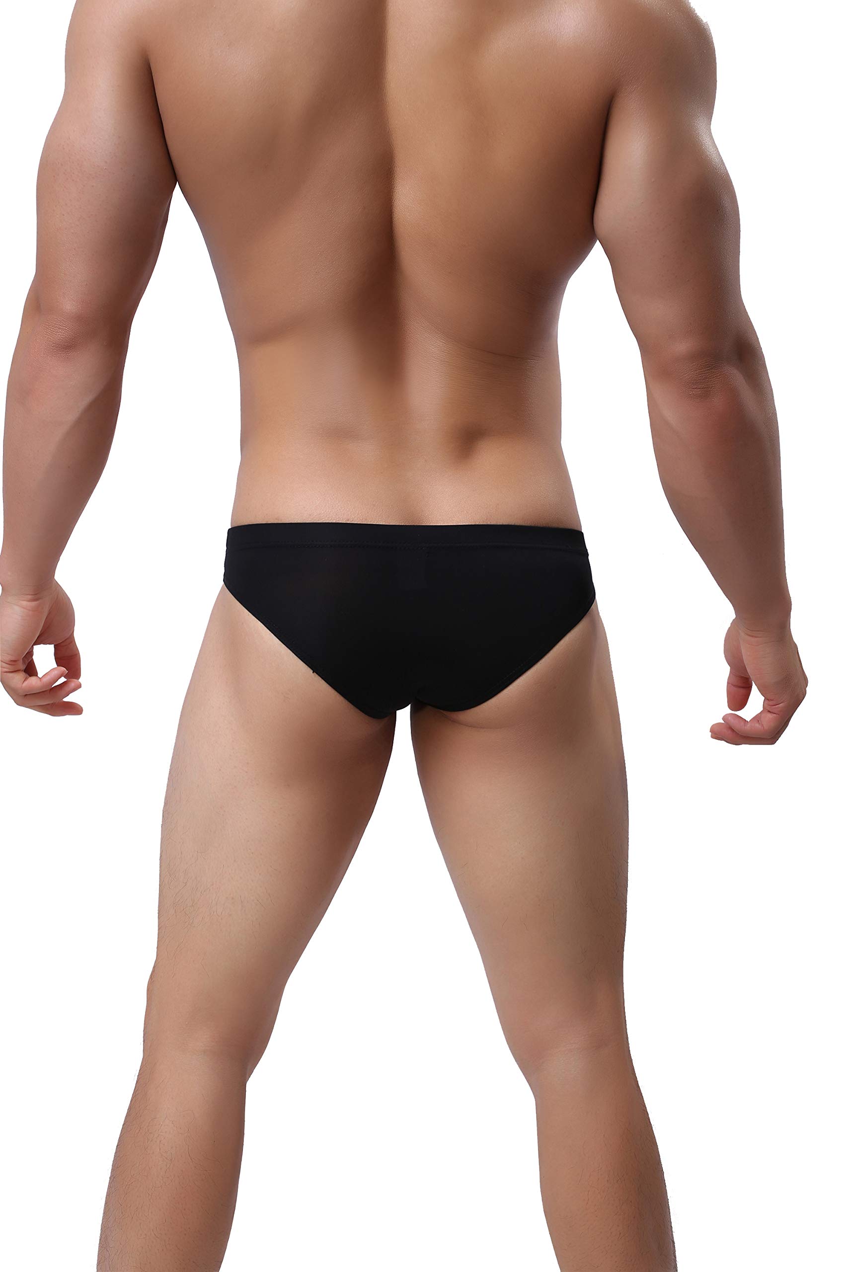 Naturemore Men's Sexy Thong Ice Silk Briefs Comfort Underwear, Black, Medium