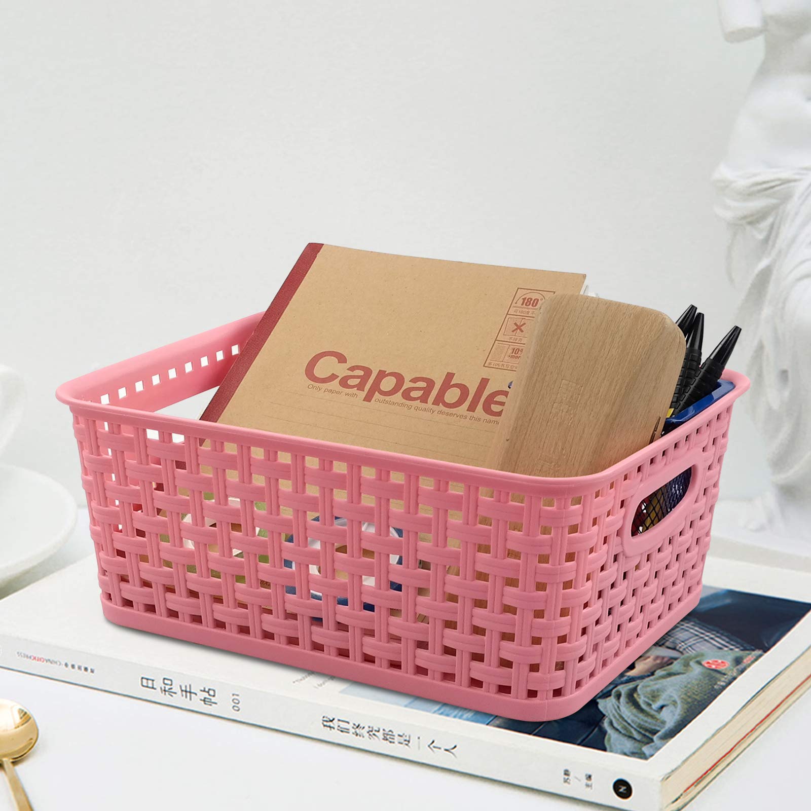 Ortodayes 6 Pack Plastic Woven Basket, Small Bathroom basket