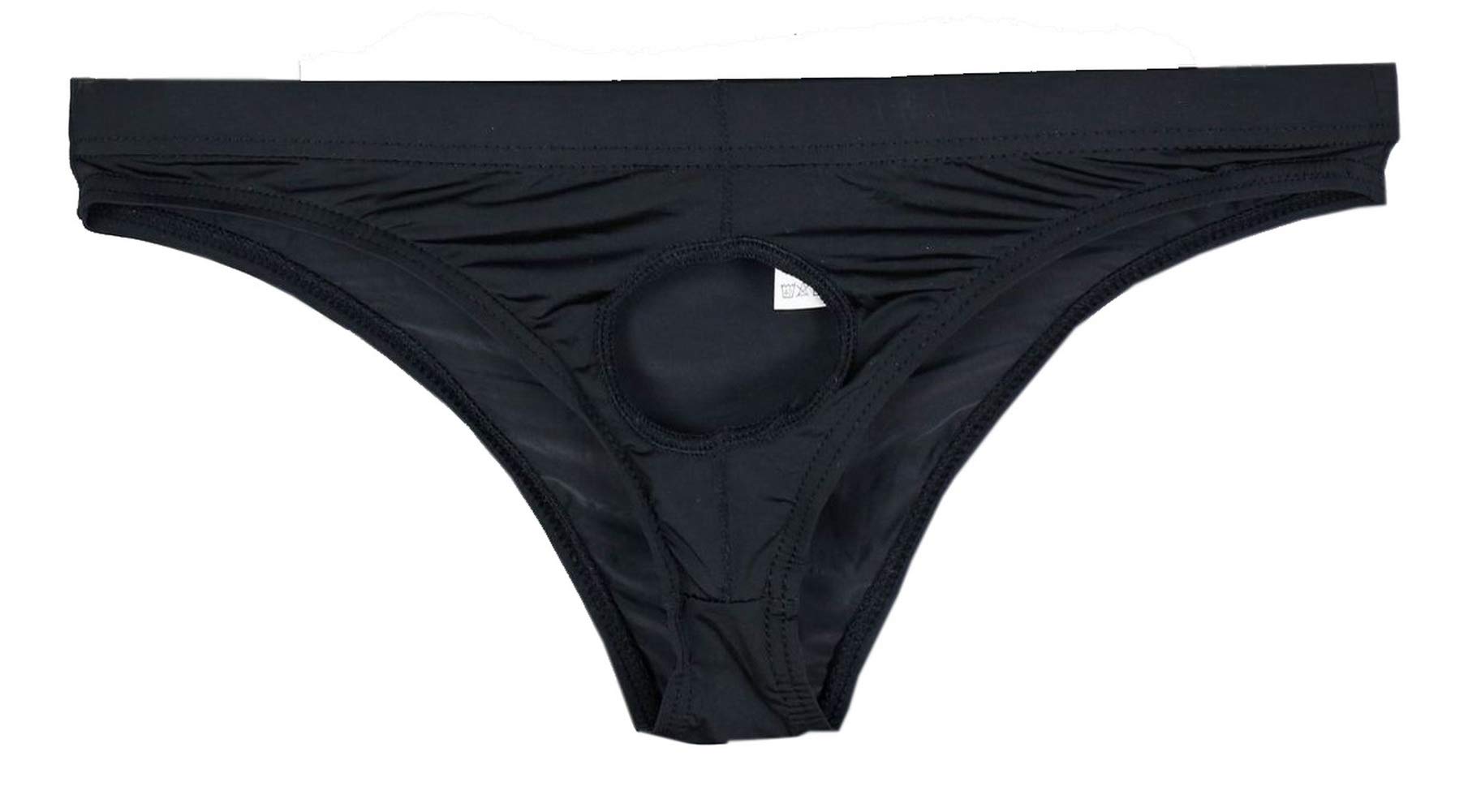 Naturemore Men's Sexy Thong Ice Silk Briefs Comfort Underwear, Black, Medium