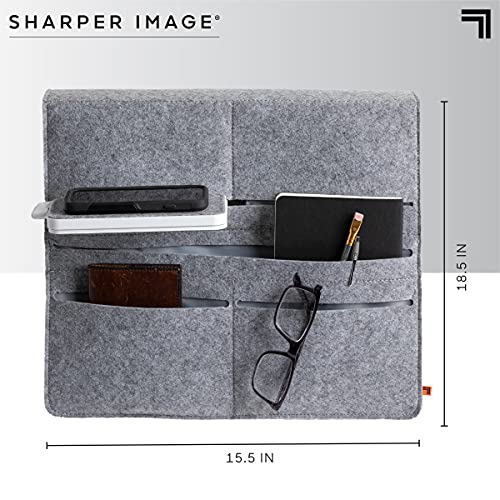Sharper Image Wireless Qi-Charging Bed Caddy, Soft Fabric Organizing Pockets with Phone Shelf and Universal Bed Attachment
