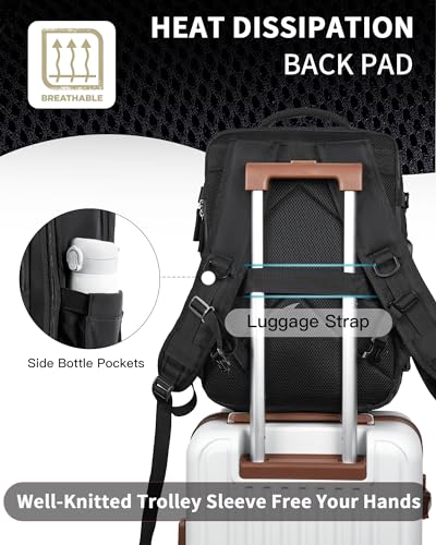 Telena Travel Backpack for Women Large Carry On Backpack Airline Approved Personal Item Backpack with USB Charging Port Waterproof Casual Bag, Black