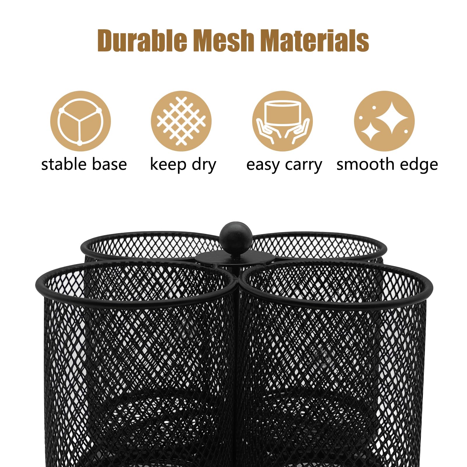 DysanVica Silverware Holder Utensil Caddy - 360° Rotating Silverware Caddy 4 Compartment Metal Cutlery Organizer Fork Spoon Napkin Plastic Flatware Storage Basket Party Countertop Picnic Outdoor Black