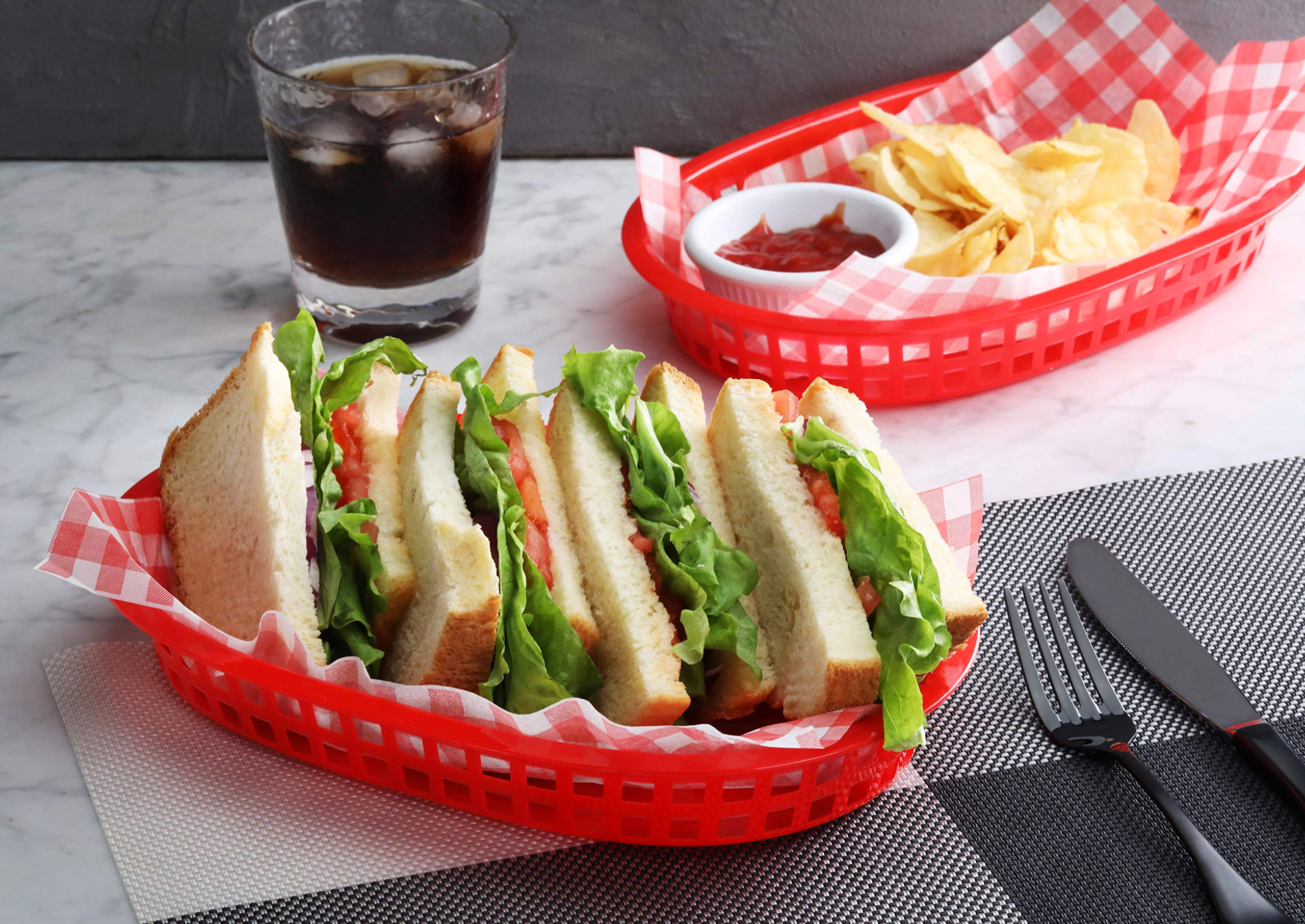 New Star Foodservice 44065 Fast Food Baskets, 10.5 x 7 Inch, Set of 12, Red