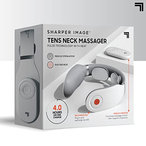 Sharper Image Neck Tens Muscle Stimulator with Soothing Heat & Wireless Remote, Pain Relief Therapy with 3 Massage Modes & 15 Intensity Levels, USB Rechargeable, 4 Hour Battery Life