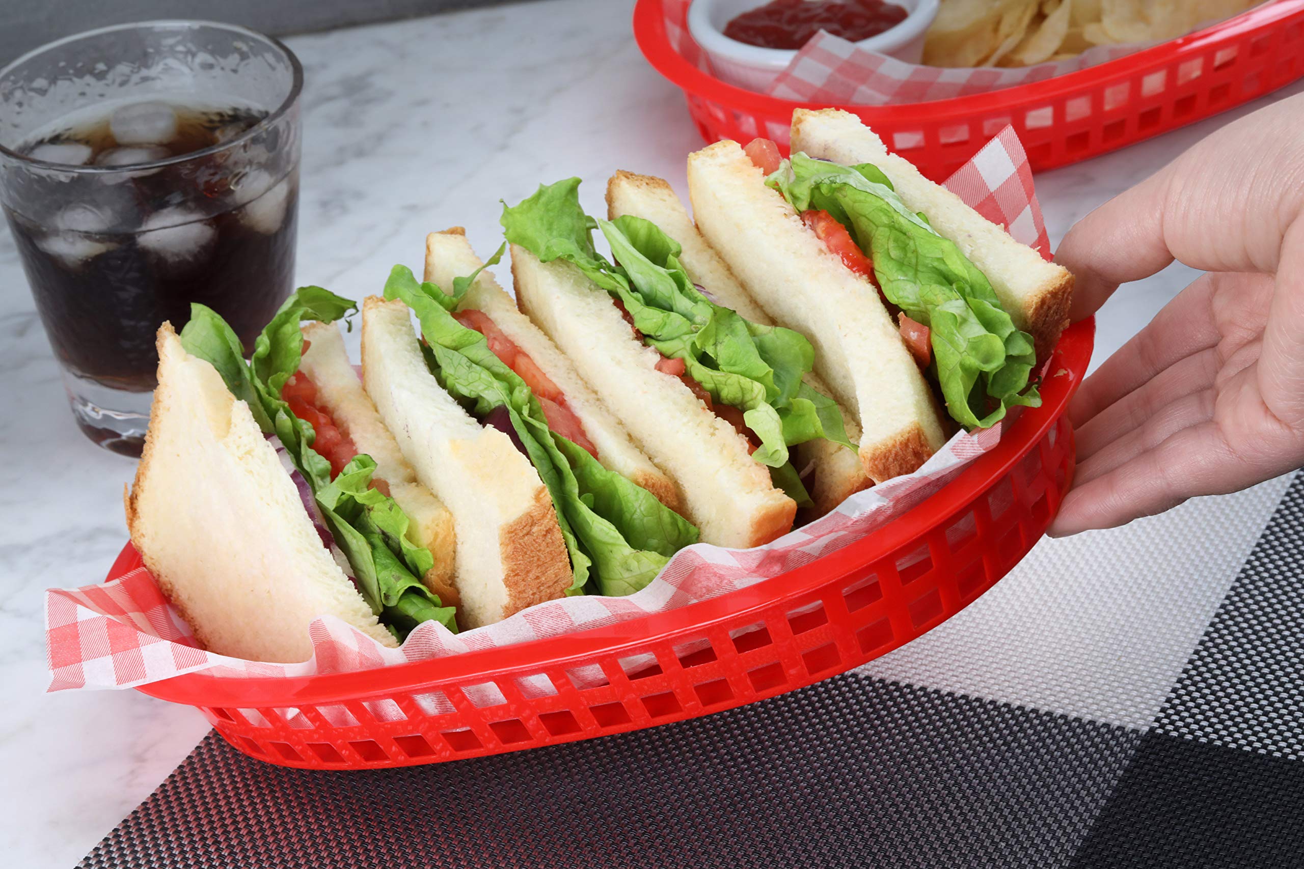 New Star Foodservice 44065 Fast Food Baskets, 10.5 x 7 Inch, Set of 12, Red