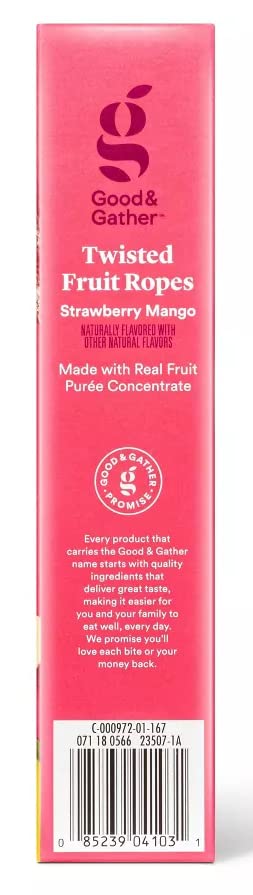 G&G Twisted Fruit Ropes Strawberry Mango 5 Oz. 8 Ct. No Artificial Flavors or Synthetic Colors. Kosher and Gluten Free.