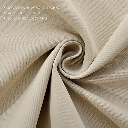 MIUCO Room Darkening Grommet Blackout Window Curtains for Living Room Curtains Panels Set of 2 52x63 Inch Begie, 2 Tie Backs Included