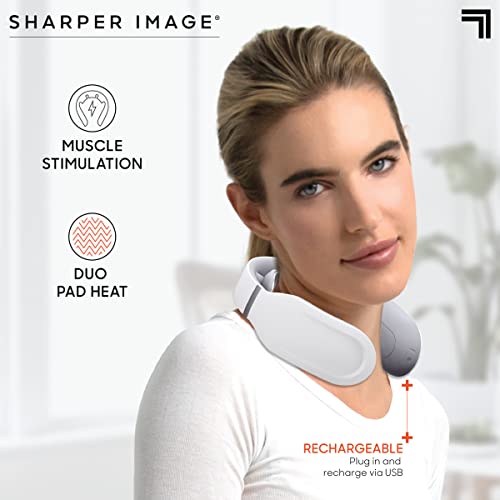 Sharper Image Neck Tens Muscle Stimulator with Soothing Heat & Wireless Remote, Pain Relief Therapy with 3 Massage Modes & 15 Intensity Levels, USB Rechargeable, 4 Hour Battery Life