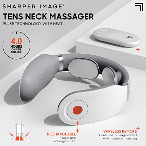 Sharper Image Neck Tens Muscle Stimulator with Soothing Heat & Wireless Remote, Pain Relief Therapy with 3 Massage Modes & 15 Intensity Levels, USB Rechargeable, 4 Hour Battery Life