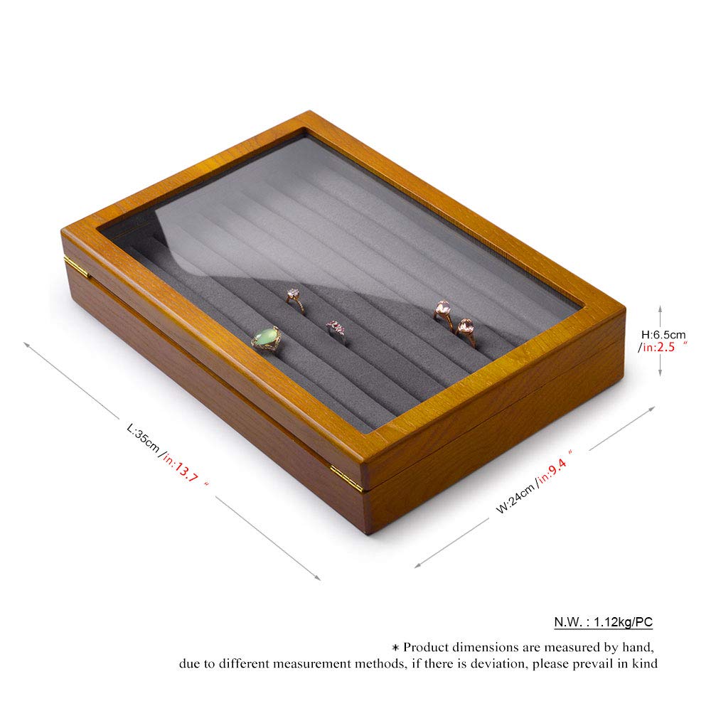 Oirlv Solid Wood Jewelry Display Box Rings Earrings Organizer Case with Acrylic Lid Vintage Gift for Women