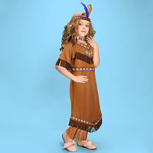 Boyiee 4 Pcs Mardi Gras Girl Native American Costume Set Indian Native Princess Costume for Carnival Halloween Cosplay Party (L)